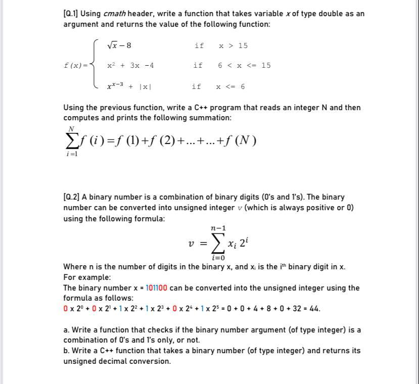 Solved [Q.1) Using cmath header, write a function that takes | Chegg.com