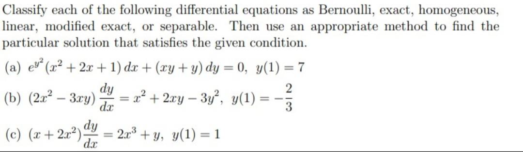 Solved Classify each of the following differential equations | Chegg.com