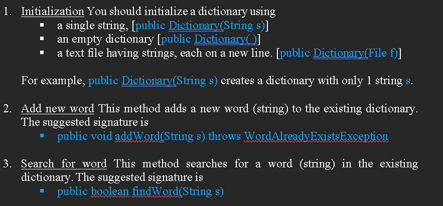 Solved For example, public Dictionary(String s) creates a | Chegg.com