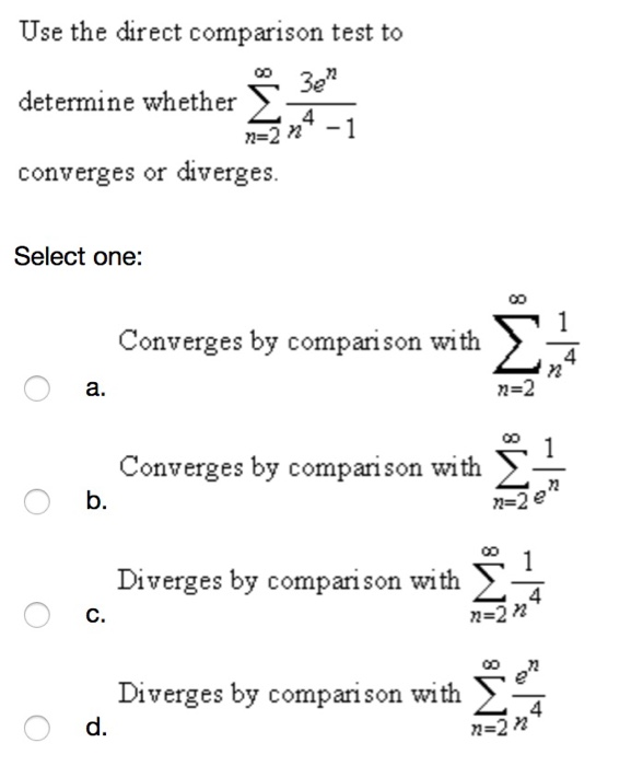 Solved Use the direct comparison test to determine whether n | Chegg.com