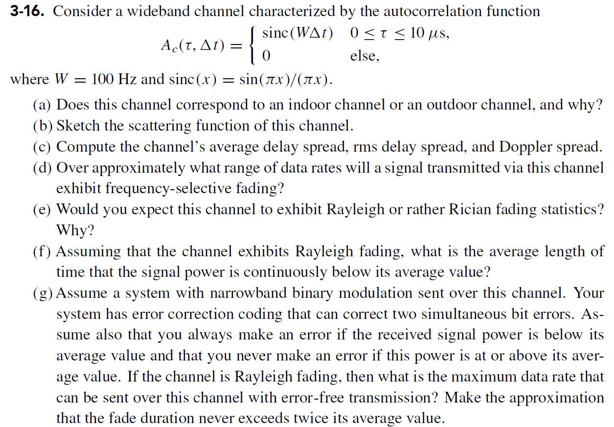 Consider a wideband channel characterized by the | Chegg.com