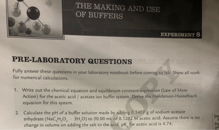 Solved THE MAKING AND USE OF BUFFERS EXPERIMENT 8 | Chegg.com