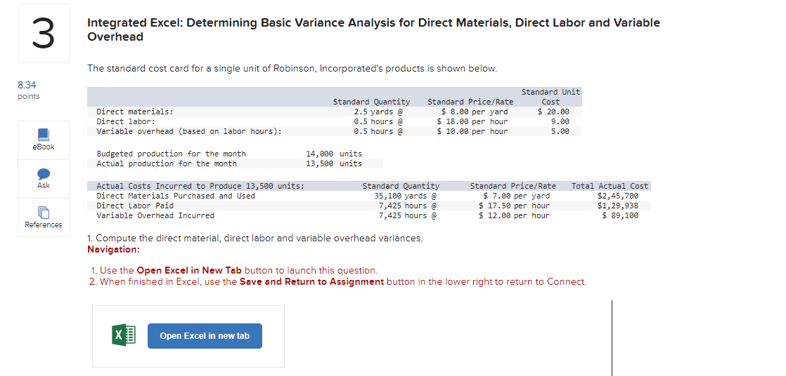 Solved Integrated Excel: Determining Basic Variance Analysis | Chegg.com