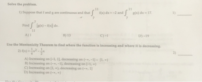 Solved Solve the problem. 1)SuPpose that f and gare | Chegg.com