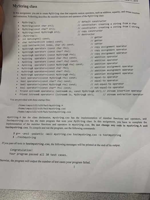 Solved MyString class addition, equality, and stream | Chegg.com