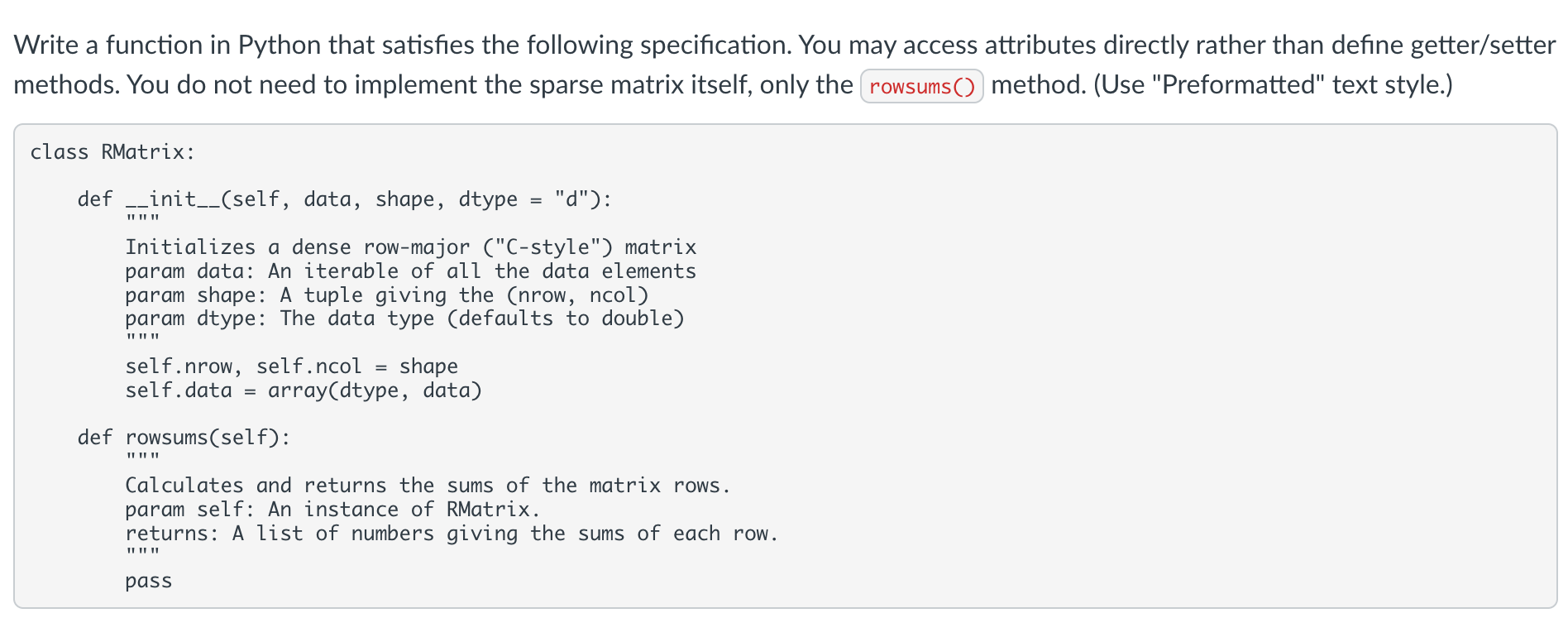 Solved Write a function in Python that satisfies the | Chegg.com