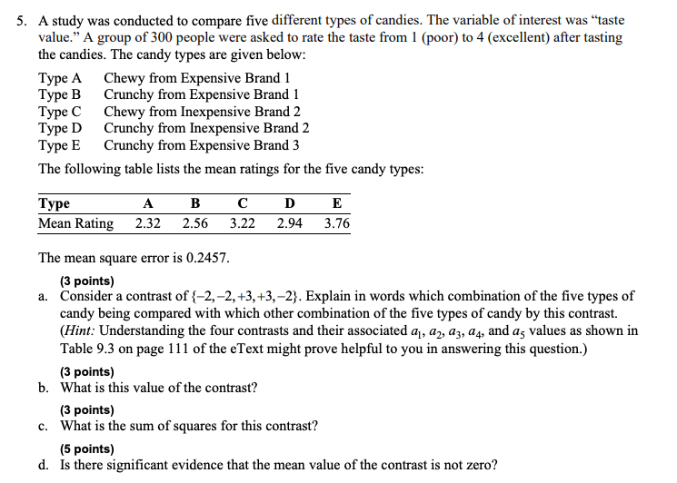 Solved A study was conducted to compare five different types | Chegg.com