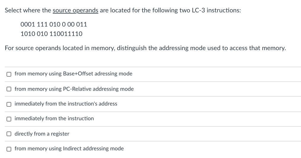 Solved Select where the source operands are located for the | Chegg.com