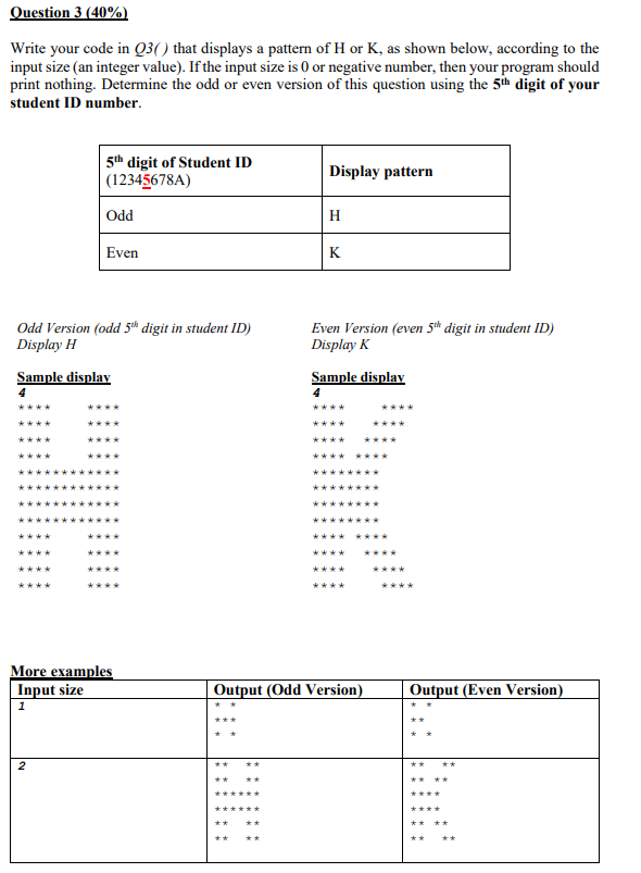 Solved Write your code in Q3 () that displays a pattern of H | Chegg.com