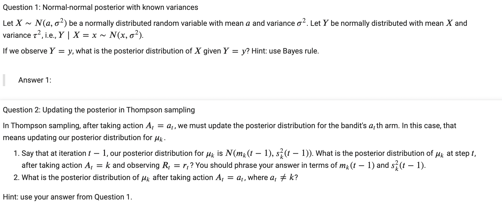 Question 1: Normal-normal posterior with known | Chegg.com