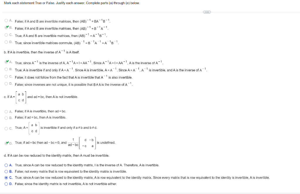 Solved Mark each statement True or False. Justify each | Chegg.com