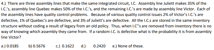 Solved 4.) There are three assembly lines that make the same | Chegg.com