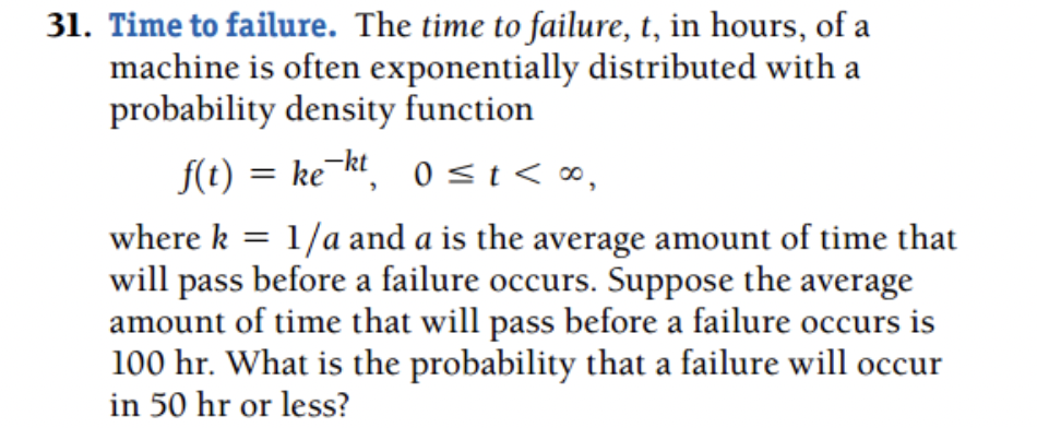 Solved Time to failure. The time to failure, t, ﻿in hours, | Chegg.com