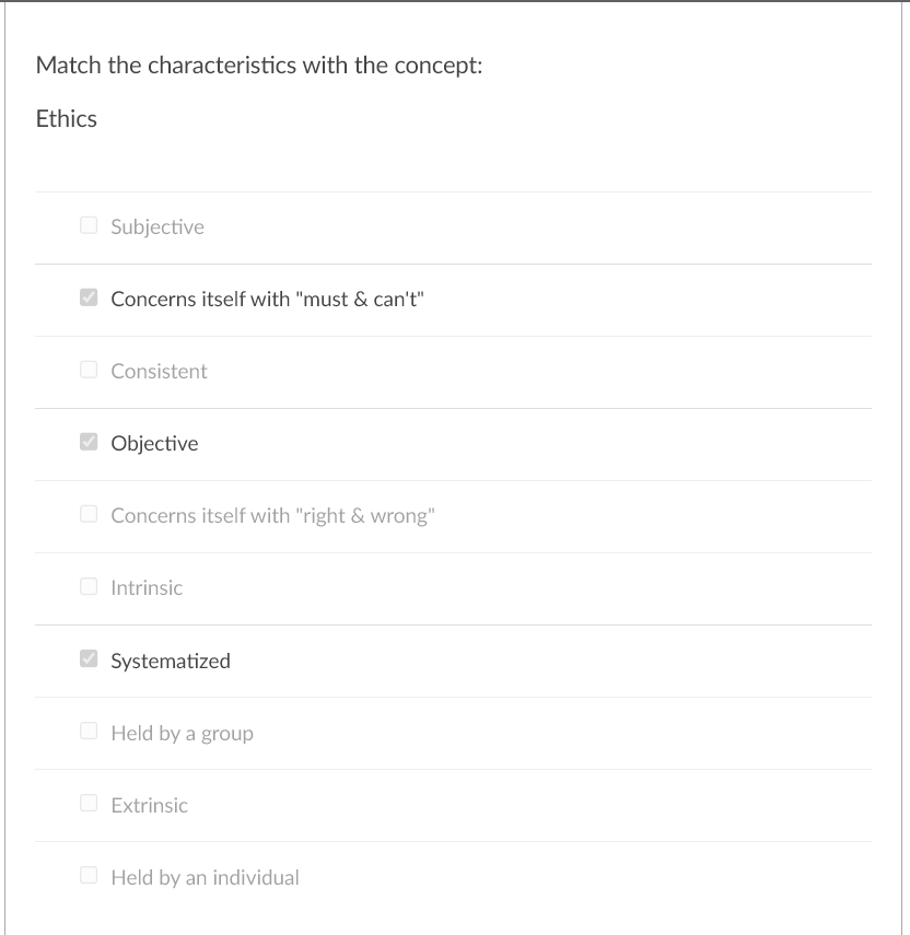 Solved Match the characteristics with the concept: Ethics | Chegg.com