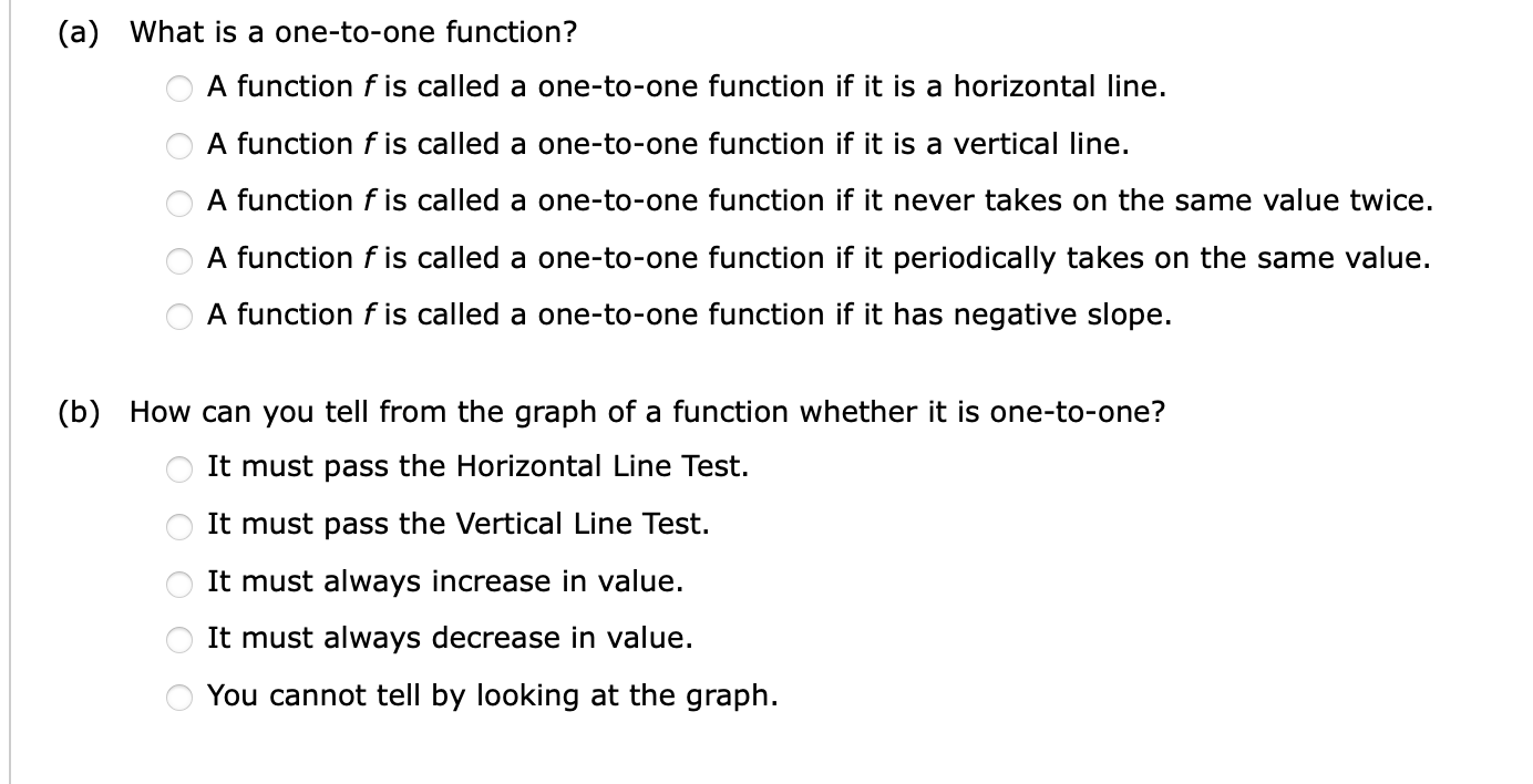 Solved (a) What is a one-to-one function? A function f is | Chegg.com