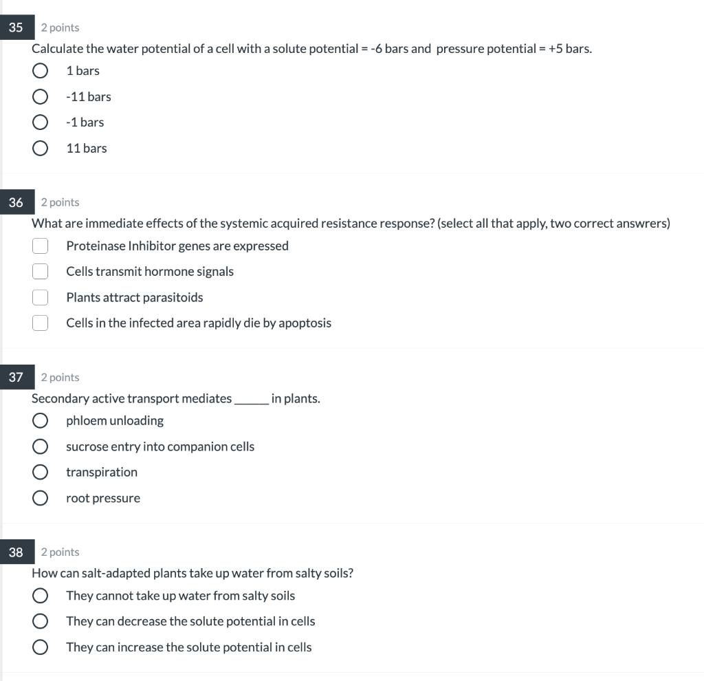 Solved 35 2 points Calculate the water potential of a cell | Chegg.com
