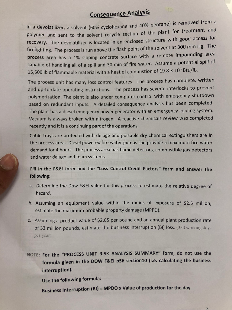 Consequence Analysis In a d pol evolatilizer, a | Chegg.com