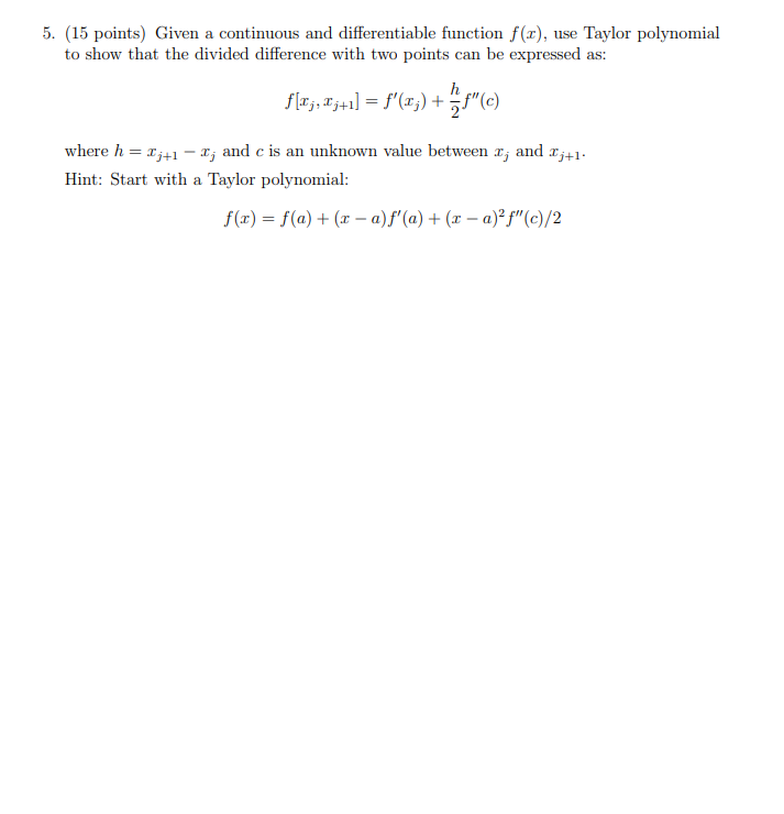 Solved 5. (15 points) Given a continuous and differentiable | Chegg.com