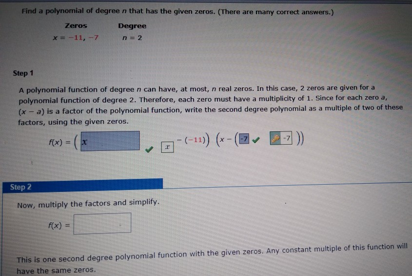 Solved Find A Polynomial Of Degree N That Has The Given Chegg