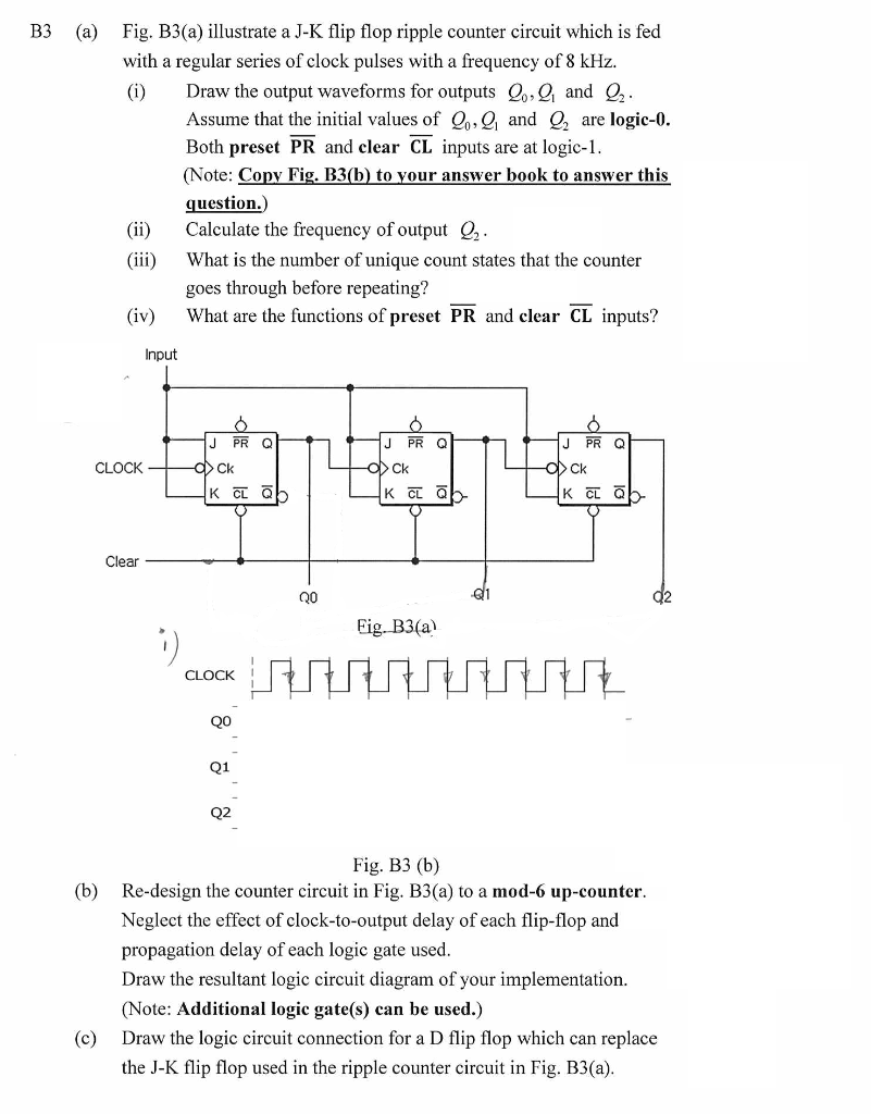Solved B3 (a) Fig. B3(a) illustrate a J-K flip flop ripple | Chegg.com
