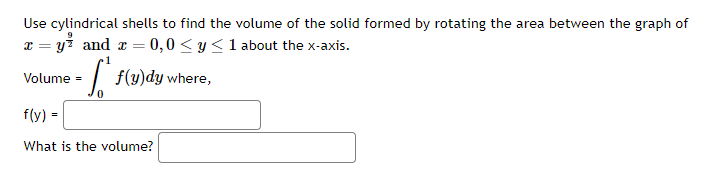 Solved Use cylindrical shells to find the volume of the | Chegg.com