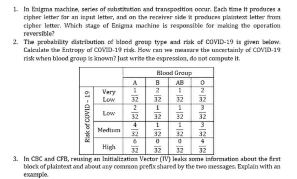 Solved 1. In Enigma machine, series of substitution and | Chegg.com
