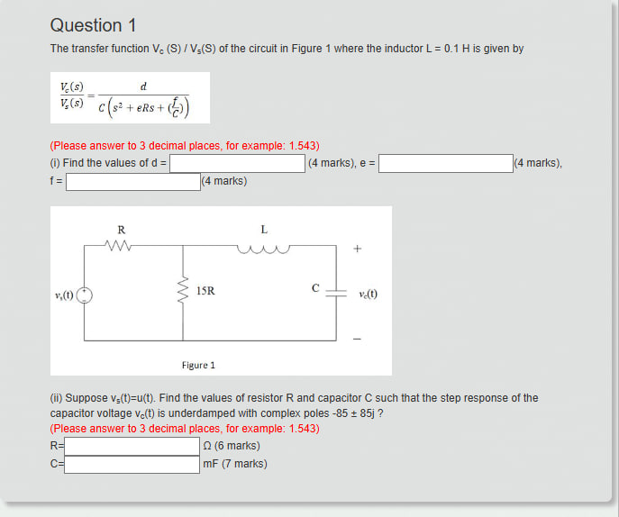Solved Question 1The transfer function VcSVS(S) of ﻿the | Chegg.com