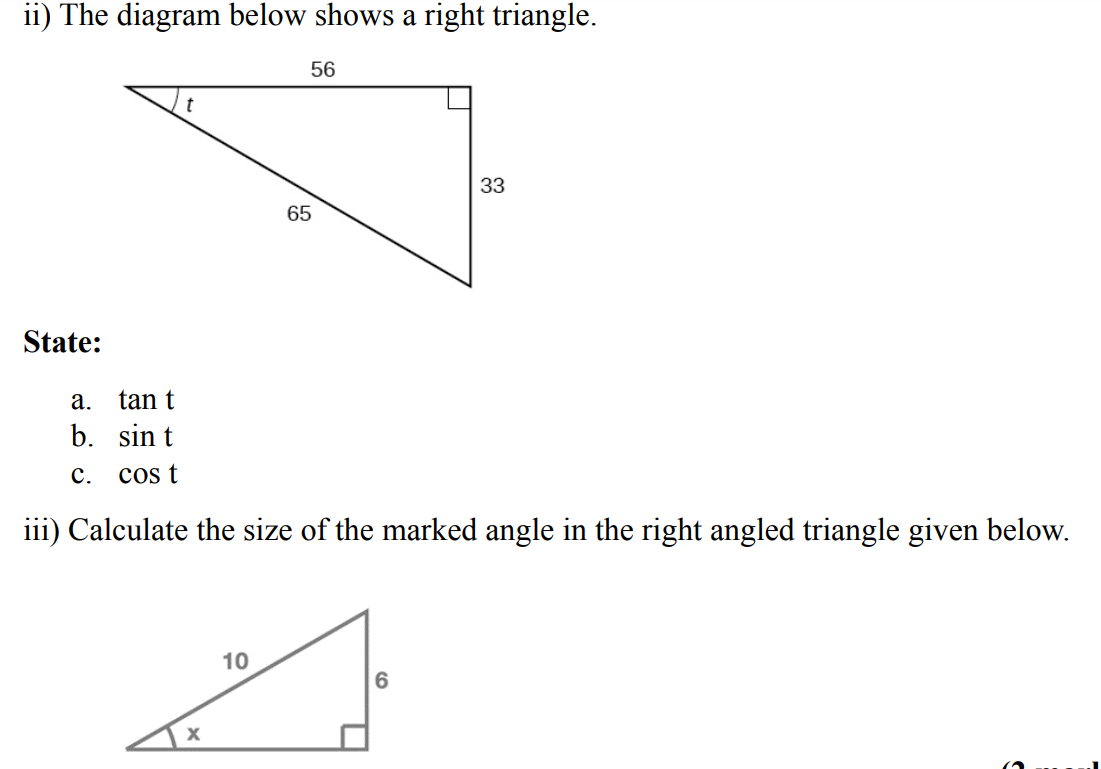 Solved ii) ﻿The diagram below shows a right | Chegg.com