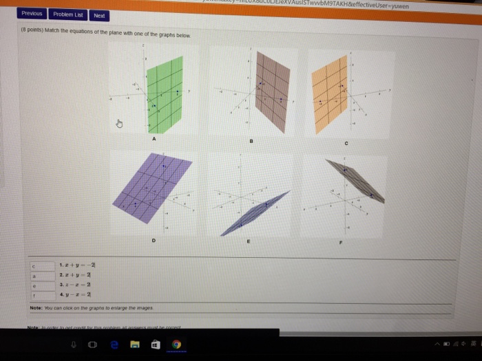 Solved Match the equations of the plane with one of the | Chegg.com