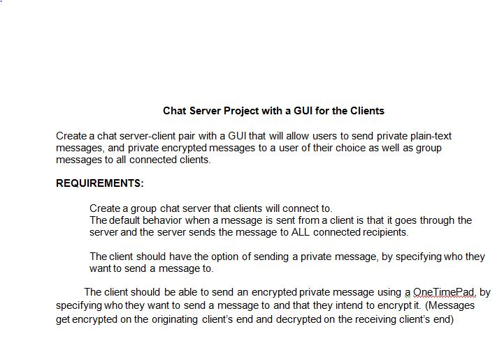 Solved Chat Server Project with a GUI for the Clients create | Chegg.com