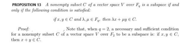 Solved PROPOSITION 13 A nonempty subset of a vector space V | Chegg.com