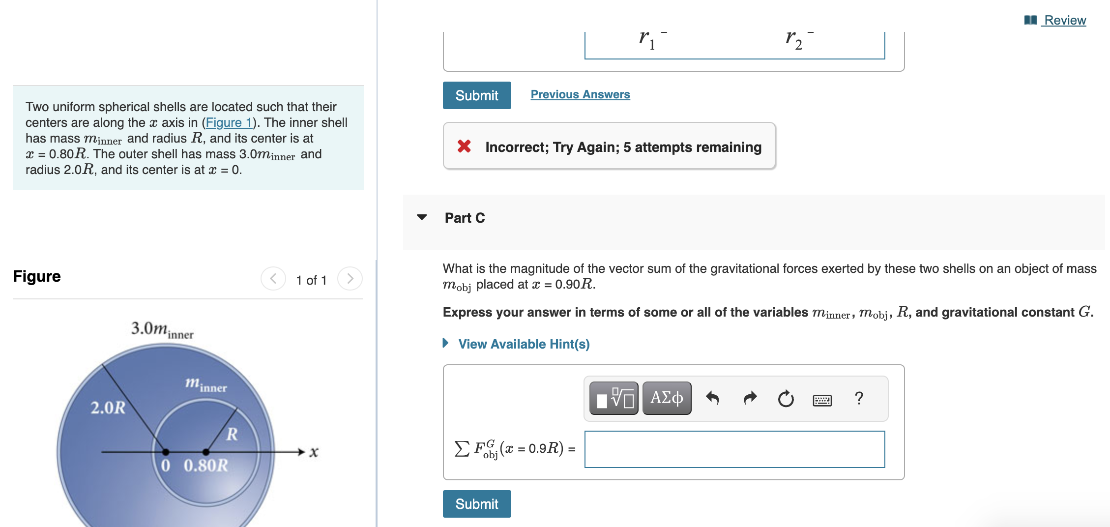 Solved Two uniform spherical shells are located such that | Chegg.com
