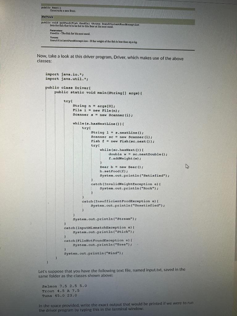 Solved Examine the following partial Javadoc for 4 classes: | Chegg.com