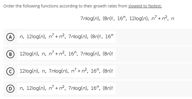Solved Order the following functions according to their | Chegg.com