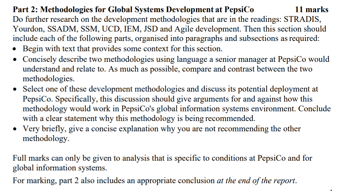 Solved Part 2: Methodologies for Global Systems Development | Chegg.com