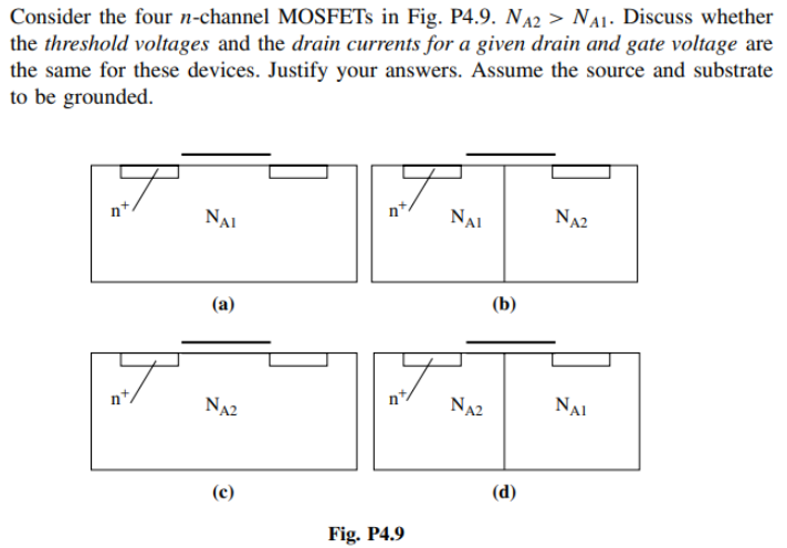 Solved Consider the four n-channel MOSFETs in Fig. P4.9. | Chegg.com