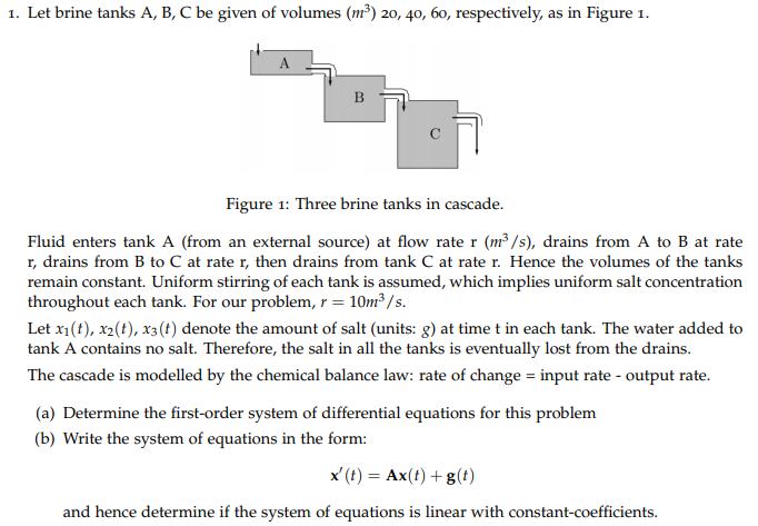 Solved 1. Let brine tanks A, B, C be given of volumes (m3) | Chegg.com