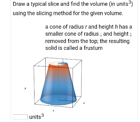 Solved Draw a typical slice and find the volume (in units5) | Chegg.com
