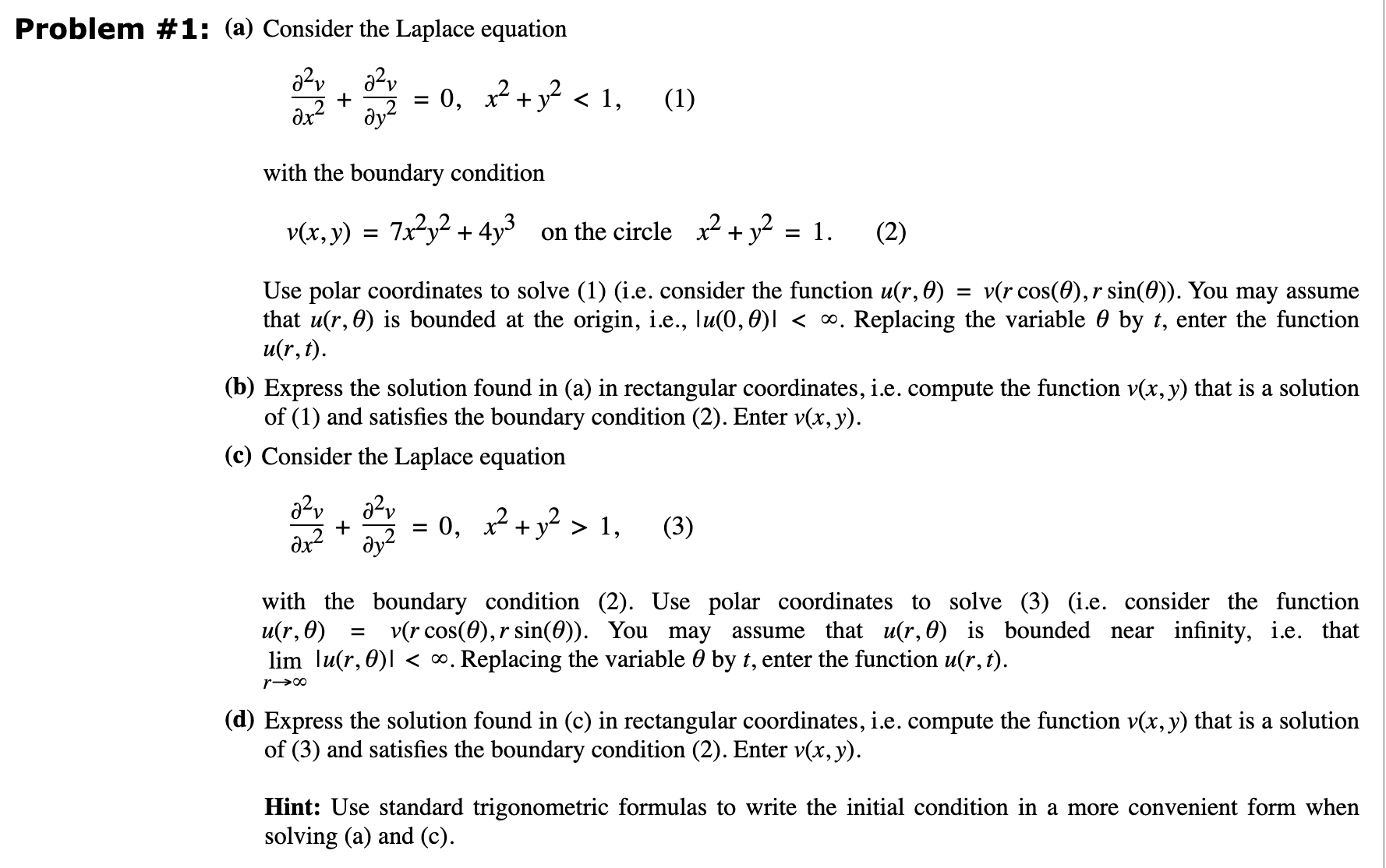 Solved a) Consider the Laplace equation | Chegg.com