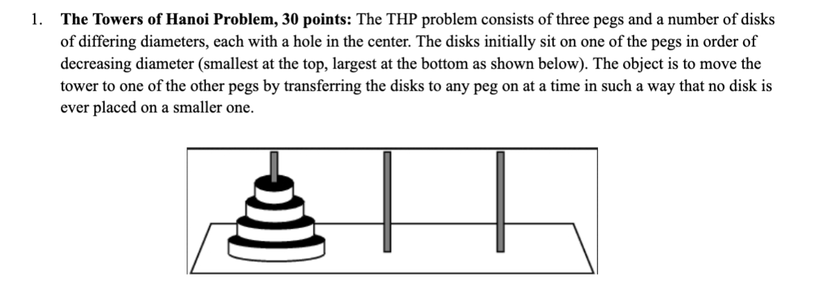 Solved 1. The Towers of Hanoi Problem, 30 points: The THP | Chegg.com