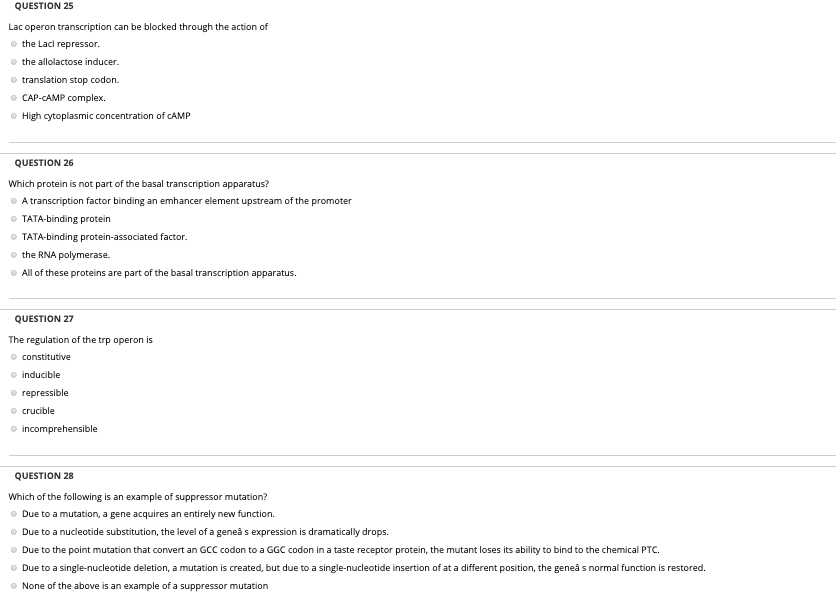 Solved QUESTION 25 Lac operon transcription can be blocked | Chegg.com