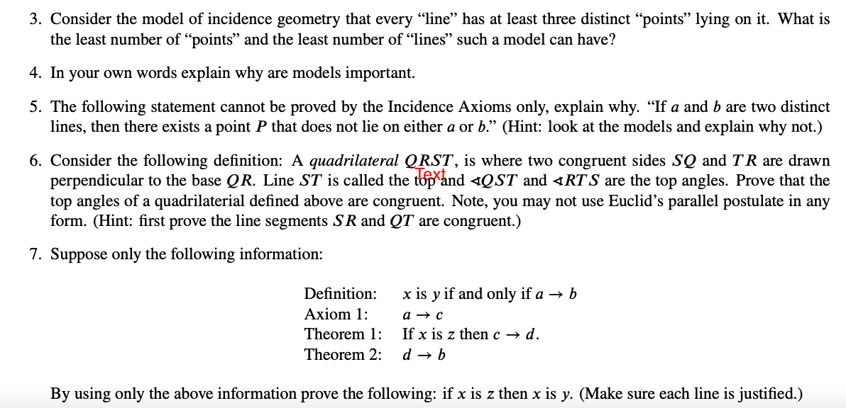 3. Consider the model of incidence geometry that | Chegg.com