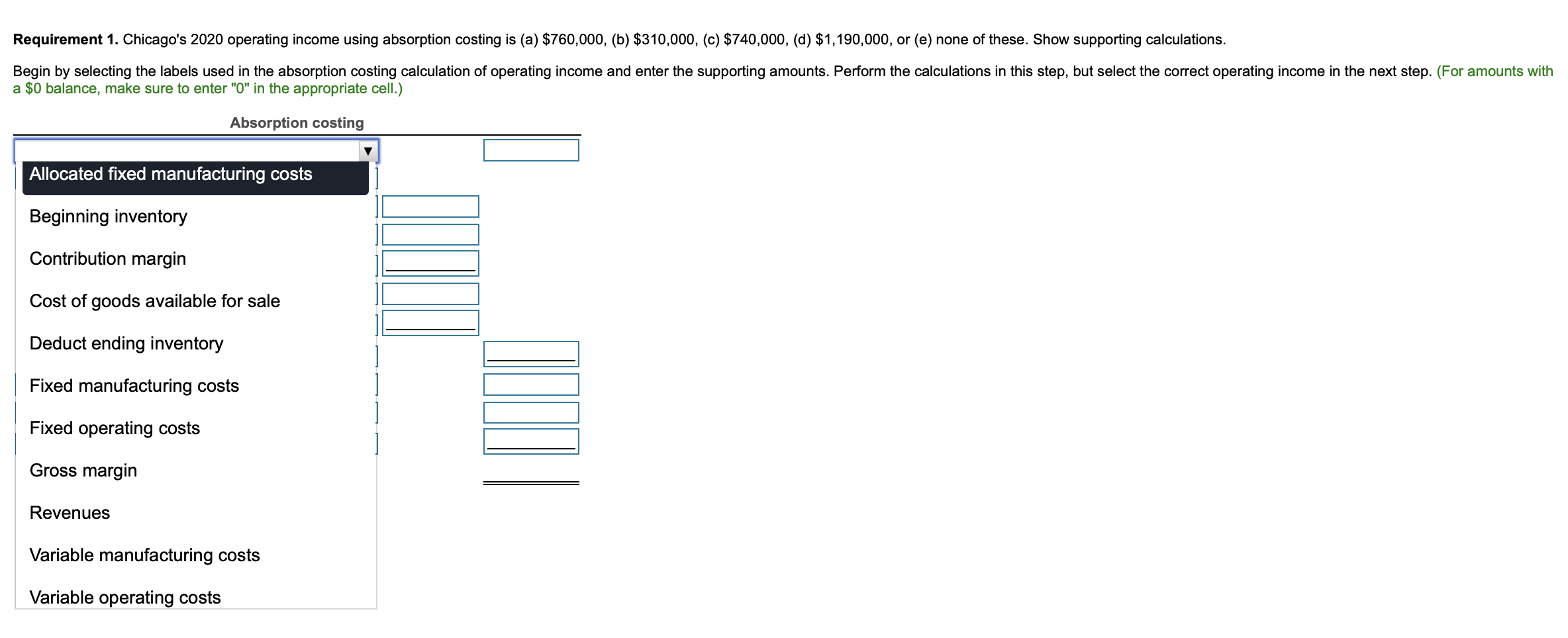 Solved Requirement 1. Chicago's 2020 operating income using | Chegg.com