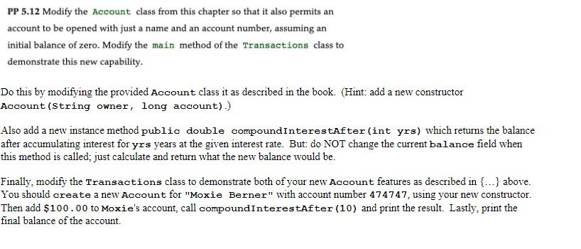 Solved Account Class Transactions Class import | Chegg.com