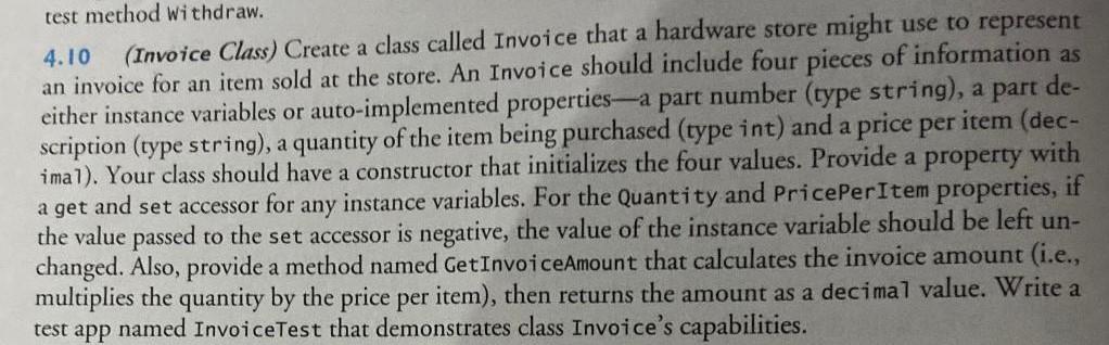 Solved test method withdraw. 4.10 (Invoice Class) Create a | Chegg.com
