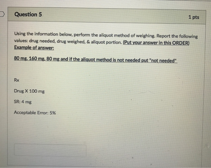 Solved Using the information below perform the aliquot | Chegg.com