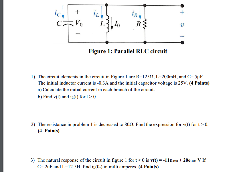 Solved iR iL ic Vo L Figure 1: Parallel RLC circuit 1) The | Chegg.com