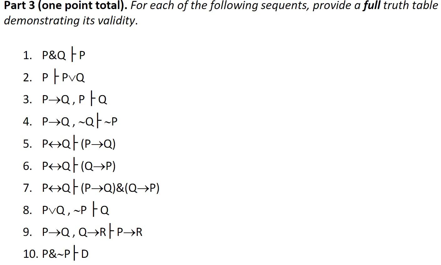Solved Part 3 (one point total). For each of the following | Chegg.com