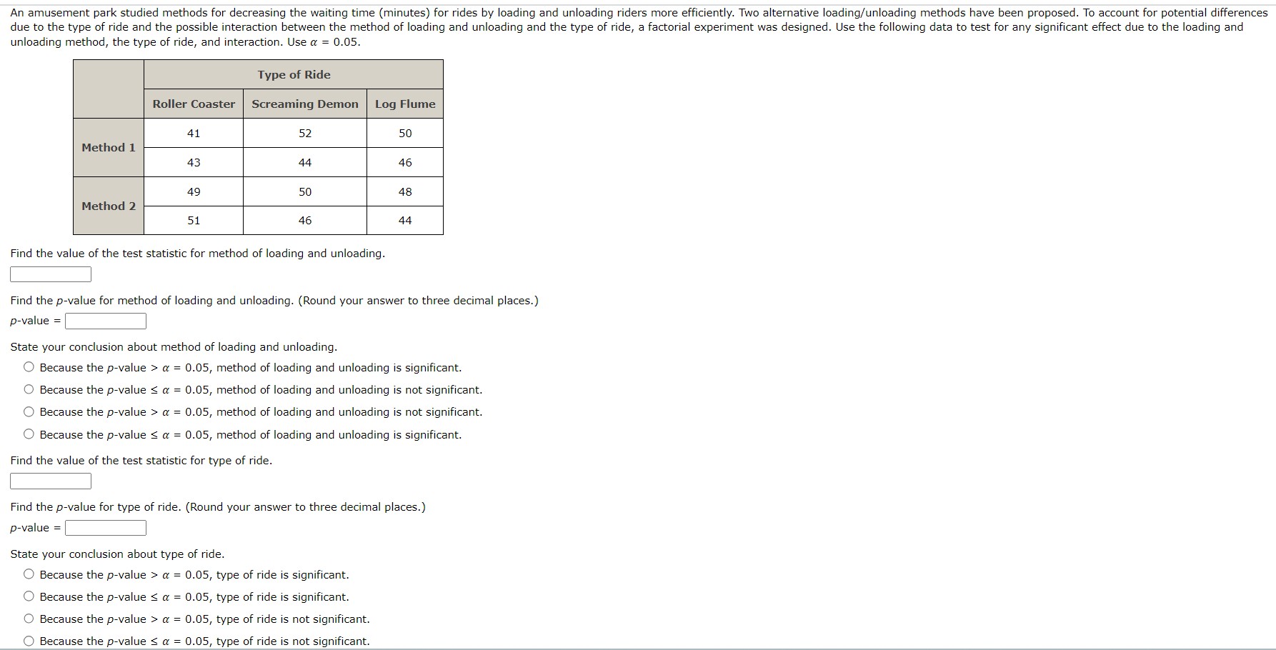 Solved unloading method, the type of ride, and interaction. | Chegg.com