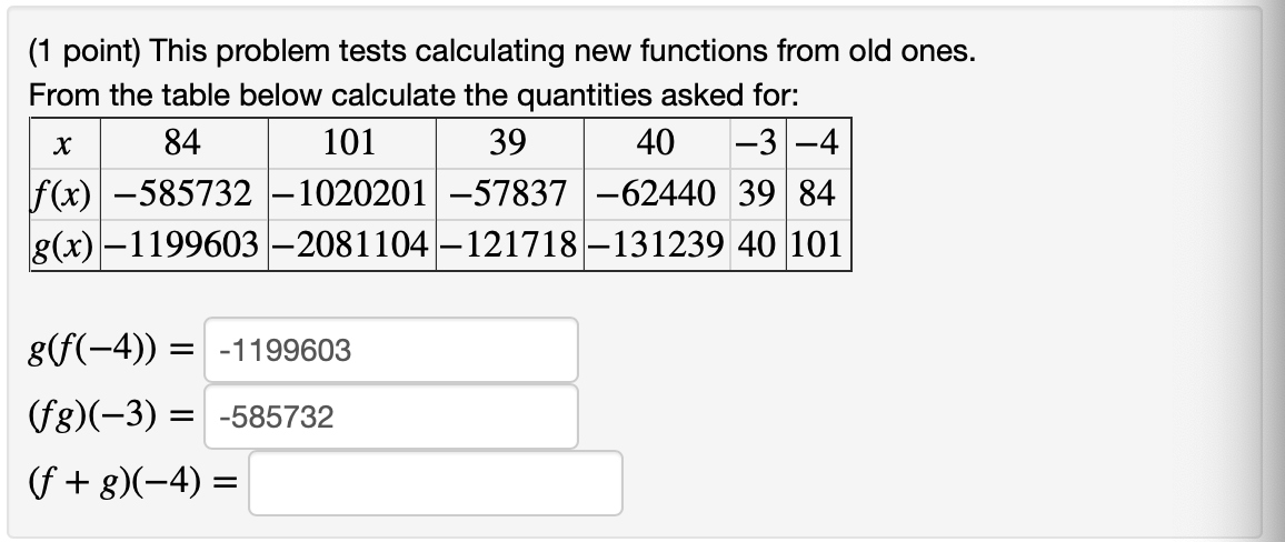 Solved (1 point) This problem tests calculating new | Chegg.com